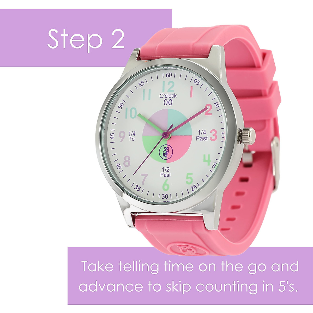 OWLCONIC Telling Time Teaching Clock - Bundled with Kids Watch. Learn to Tell Time Resources. Pink