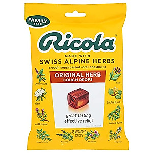 Ricola Original Natural Herb Cough Suppressant Throat Drops, 45 Drops, Fights Coughs Naturally, Soothes Throats, Naturally Soothing Relief (Count Size May Vary)