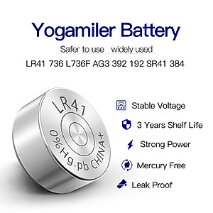 Yogamiler 40-Pack LR41 AG3 392 192 SR41 384 736 L736F Battery 1.5V Button Cell Batteries
