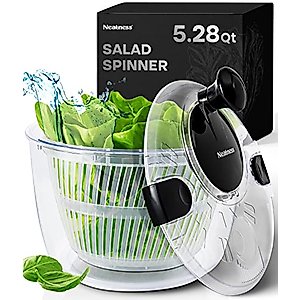 Neatness Large Salad Spinner with Drain, Bowl, and Colander - Quick and Easy Multi-Use Lettuce Spinner, Vegetable Dryer, Fruit Washer, Pasta and Fries Spinner - 5.28 Qt