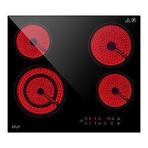 KPUY Electric Cooktop 24 Inch - 4 Burner Electric Cooktop & Electric Ceramic Cooktop, Electric Stove Top Sensor Touch with 9 Heating Level&Timer, 6000W, 220-240V for Hard Wire(No Plug)