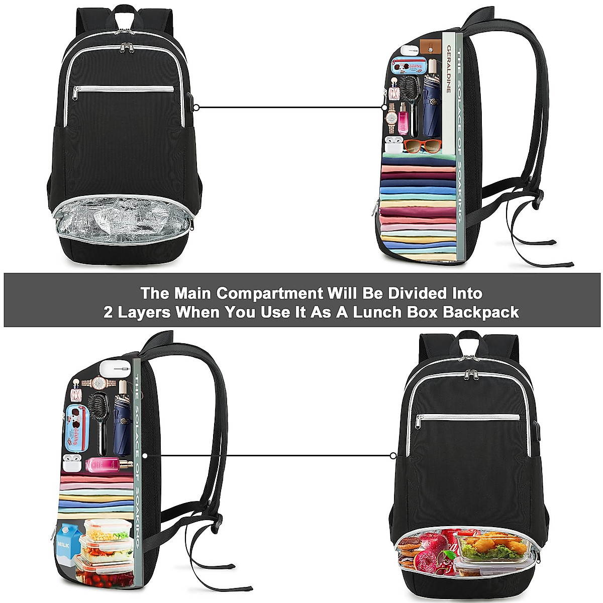 Laptop Backpack for Men Women Insulated Cooler Lunch Backpack 15.6 Work Computer Backpack with USB Port College Teacher(Black)