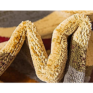 Unique Loom Barista Collection Modern, Abstract, Geometric, Circles, Bohemian, Rustic, Warm Colors Area Rug, 8 ft 0 x 8 ft 0 Round, Beige/Brown