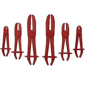 PETCHOR Plastic Hose Clamp Pliers, 6 Pack 3 Size Line Pinch Clamps Set, Flexible Hose Clamps Pliers Kit for Flexible Hoses Fuel Hoses Gas Lines Brake Hoses Radiator Hoses Coolant Hoses, Red