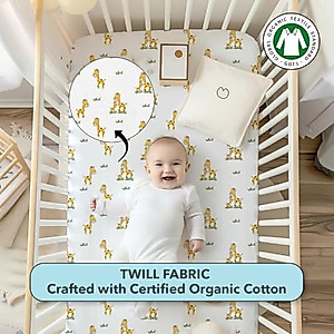 TWC Baby Crib Sheets | Organic Cotton Fitted Bassinet Sheet | 38"x24" | Soft, Smooth, Breathable & Twill Fabric - Giraffe and Flower