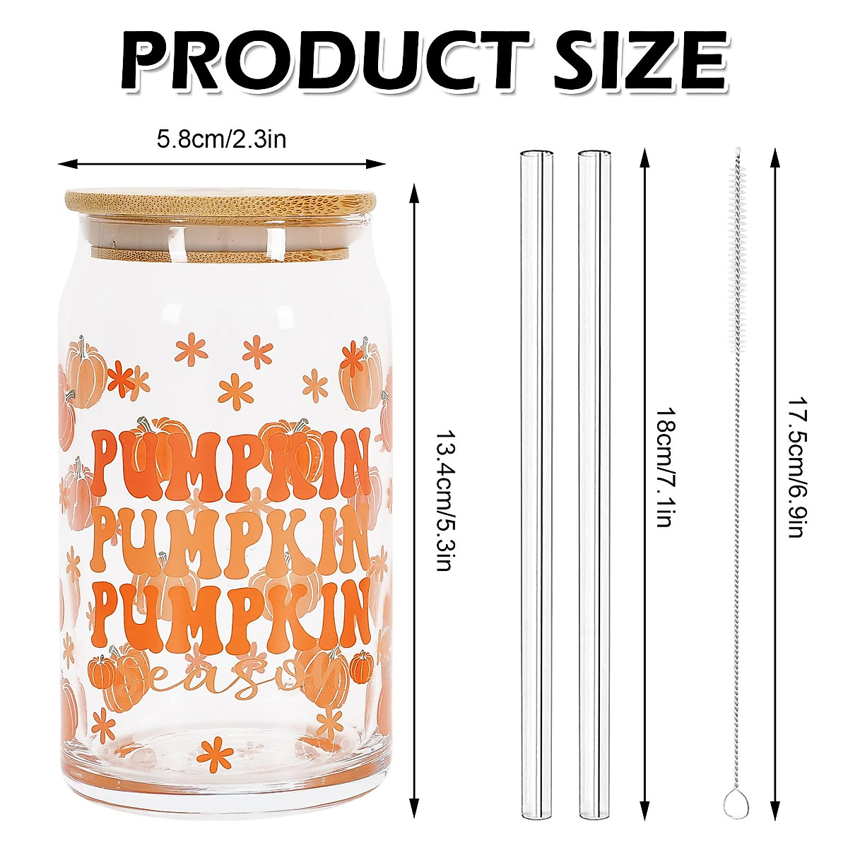 Whaline 2 Pack Fall Drinking Glasses 16oz Pink Pumpkin Flower Glass Cup Fall Harvest Iced Coffee Cup for Autumn Thanksgiving Cocktail Whiskey Beer Soda Gifts