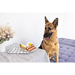 Pearhead Barkfast Dog Toys, Set of 3, Plush Pet Squeaker Toys, Breakfast Dog Toy Set, Toast Bacon & Egg Toy Set, Must Have Pet Accessories for Pet Owners