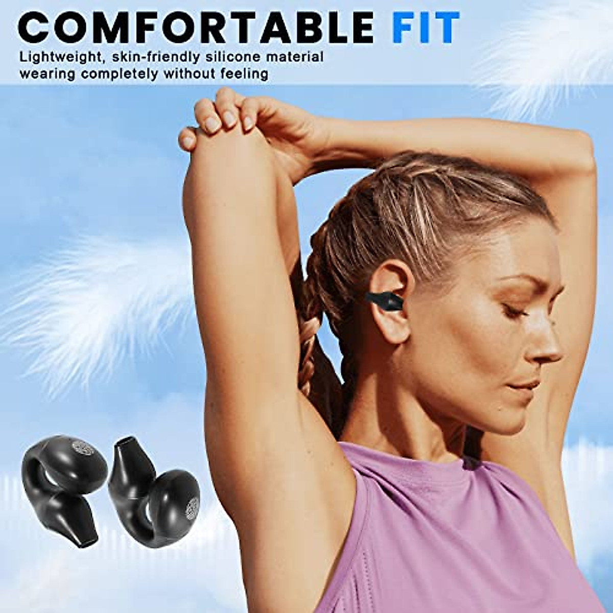Bone Conduction Headphones Bluetooth Clip On Wireless Earbuds Open Ear Headphones Sport Ear Buds Air Conduction Headphones with Charging Case Waterproof Outer Headphones Black