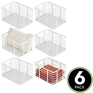 mDesign Metal Steel Wire Storage Basket Bin w/Built-in Handle, Open Top Industrial Design for Closet, Shelf Organization; Organize Clothes, Accessories, Carson Collection - 6 Pack - Matte White