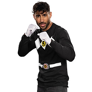 Power Rangers The Long Sleeve Ranger Costume Black T-Shirt (Adult XX-Large)