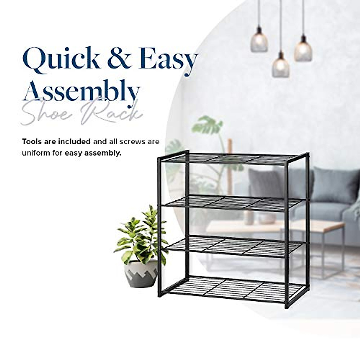 Titan Mall Shoe Organizer Free Standing Shoe Rack 4-Tier Shoe Rack Black Metal Shoe Rack 25 Inch Wide Shoe Tower Shelf Storage