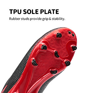 DREAM PAIRS Boys Girls Soccer Cleats Youth Firm Groud Athletic Outdoor Trainning Football Shoes for Little/Big Kid,Size 12 Little Kid,Black/Red,SDSO224K