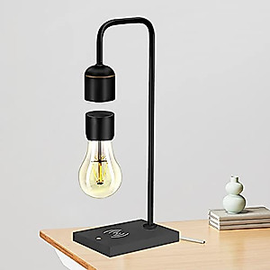 MODIRNATION Unique Modern Levitating Lamp with Floating Light Bulb and Built-in Qi Wireless Charger, Simplistic and Innovative Design, Warm Decorative Night Light (Black)