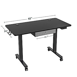 EleTab 48 x 24 Inch Electric Standing Desk with Drawer, Stand up Desk Adjustable Height for Home Office, Sit Stand Computer Desk, Ergonomic Workstation Black Steel Frame/Rustic Brown Tabletop