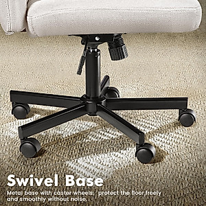 LEMBERI Criss Cross Chair with Wheels, Fabric Padded Armless Wide Seat Cross Legged Office Chair, Mid Back Swivel Computer Task Vanity Chairs for Home, Make Up,Small Space, Bed Room(Beige)