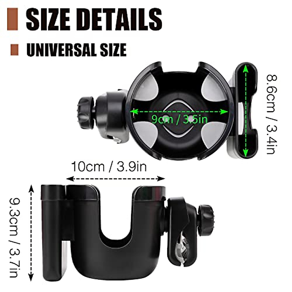 Funbliss Stroller Cup Holder with Phone Holder, Bike Cup Holder,Complimentary 2 Stroller Hooks,Cup Phone Holder for Stroller, Bike, Wheelchair, Walker, Scooter, Black