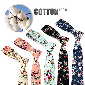 SUNOVELTIES Men's Floral Ties, Cotton Flower Print Skinny Tie Set (5 Pack)