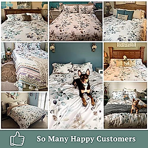 MILDLY Duvet Cover King Size 100% Egyptian Cotton Gradient Teal Blue Leaves Plant Pattern Printed Comforter Cover Set Ultra Soft & Breathable Unique Design Farmhouse Bedding Set 3pcs (No Comforter)