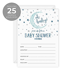 Starry Delight Baby Shower Invites / 25 Invitation Cards With White Envelopes / 5" x 7" Flat Twinkle Star Invitations/Fill In Gender Neutral Baby Party Cards/Made In The USA