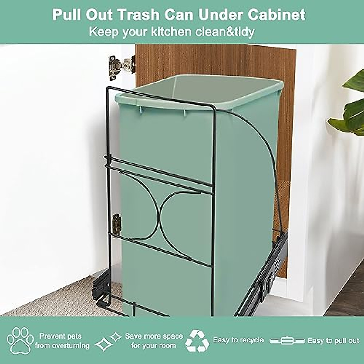 oxinyra Pull Out Trash Can Under Cabinet, 35Qts Under Sink Trash Can Shelf for Kitchen Cabinets, Adjustable Slide Out Garbage Can Kit Black, Trash Can Not Included