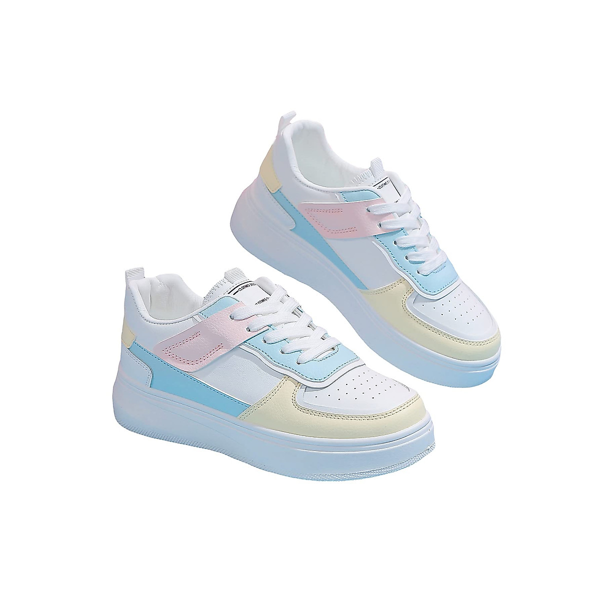 WDIRARA Women's Colorblock Lace Up Front Skater Round Toe Shoes Casual Sneakers Multicolored CN38