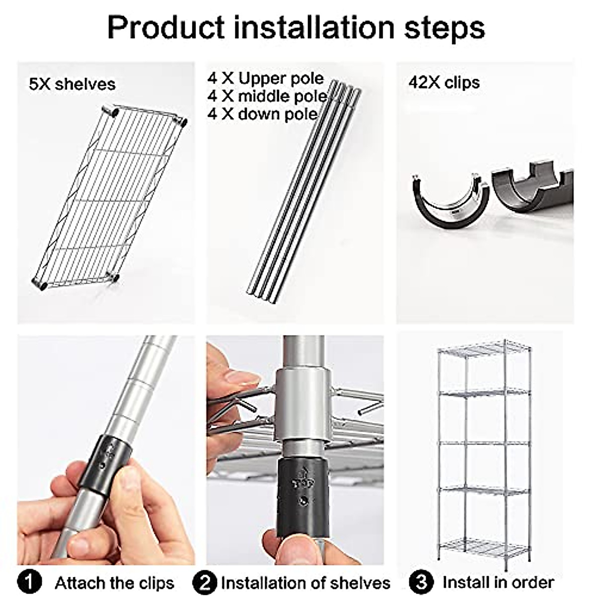 ZTBGY 5 Tier Storage Rack Adjustable Wire Shelving Unit Rack Shelf with Leveling Feet Steel Organizer Rack for Laundry Bathroom Kitchen Pantry Closet (21.6L x 12W x 59.1H) (Silver)