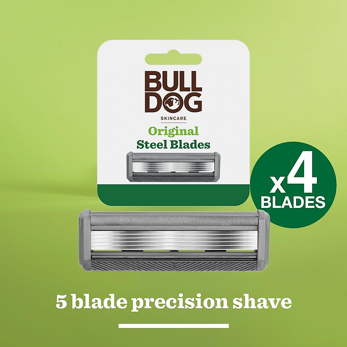 Bulldog Skincare Original Men's Razor Refills, With 5 Tempered Steel Blades on Each of the Four Refill Blades, Works With All Bulldog Reusable Razor Handles, 4 Pack