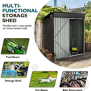 Breezestival Outdoor Storage Shed 5x3 FT, Utility Steel Tool Shed with Lockable Door and Air Vents, Galvanized Metal Shed for Garden Backyard Patio Lawn (5' x 3')