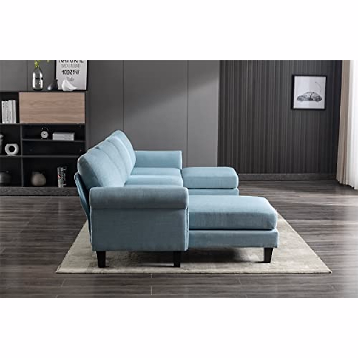 Sectional Sofa Set,Living Room Sofa Set Modular Sectional Sofa with Reversible Chaise,U-Shaped Sofa Sleeper with Ottoman,Multifunctional Sectional Couch for Living Room Apartment Office,Light Blue