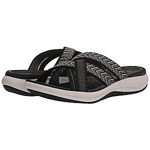 Clarks Women's Mira Grove Flat Sandal, Black Textile, 6