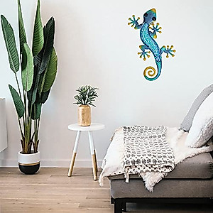 LIFFY Metal Lizard Wall Decor Outdoor Indoor Metal Wall Art Gecko Hanging Decorations Metal and Glass Garden Theme Home Decorations for Garden Living Room Bedroom
