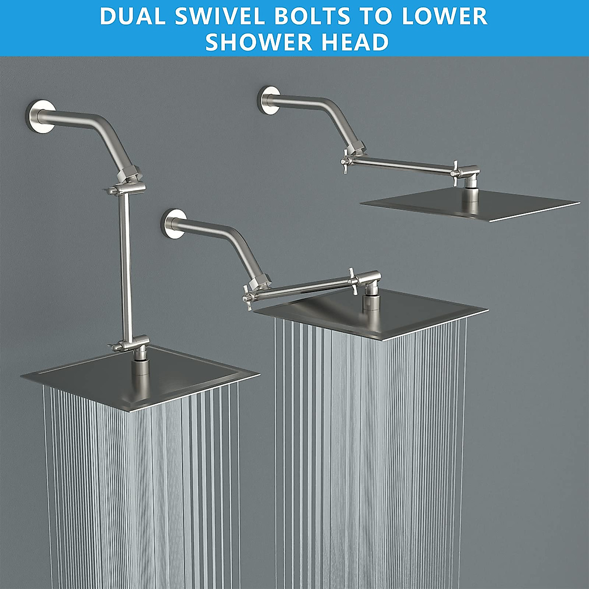 Lordear Shower Extension Arm Brushed Nickel,11 Inch Wall Mounted Extender Rainfall Adjustable Extension Shower Head Arm, Easy for Any Shower Angles