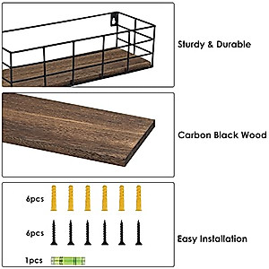 Fixwal Hanging Floating Shelves, 2 Sets of Wall Mounted Shelves for Wall Storage, Hanging Storage Shelf for Bathroom, Living Room, Bedroom, Kitchen (Brown)