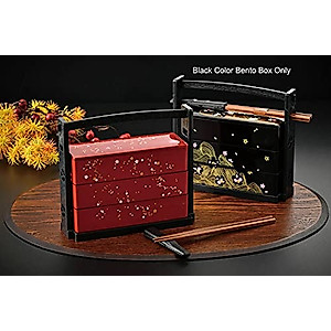 JapanBargain 1951, Japanese Lunch Bento Box Three Tiers with Chopsticks Traditional Plastic Lacquered Sushi Serving Container Sakura Cherry Blossom Pattern, Made in Japan