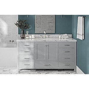 ARIEL Single Bath Vanity 67" Inch Grey, 1.5" Edge Carrara Marble Countertop & Splash, Rectangular Sink, 2 Soft Closing Doors, 9 Full Extension Dovetail Drawers, Brushed Nickel