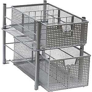 DecoBros Sliding Cabinet Basket Organizer Drawer, Silver