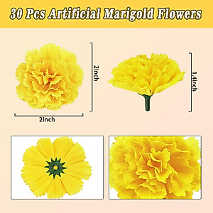 30 pcs Artificial Marigold Flowers,2inch Silk Marigold Flower Heads,Yellow Flowers Artificial for Decoration,Marigold Heads for Parties,Indian Wedding,Indian Theme,Diwali Home Decor DIY Wreath Garland