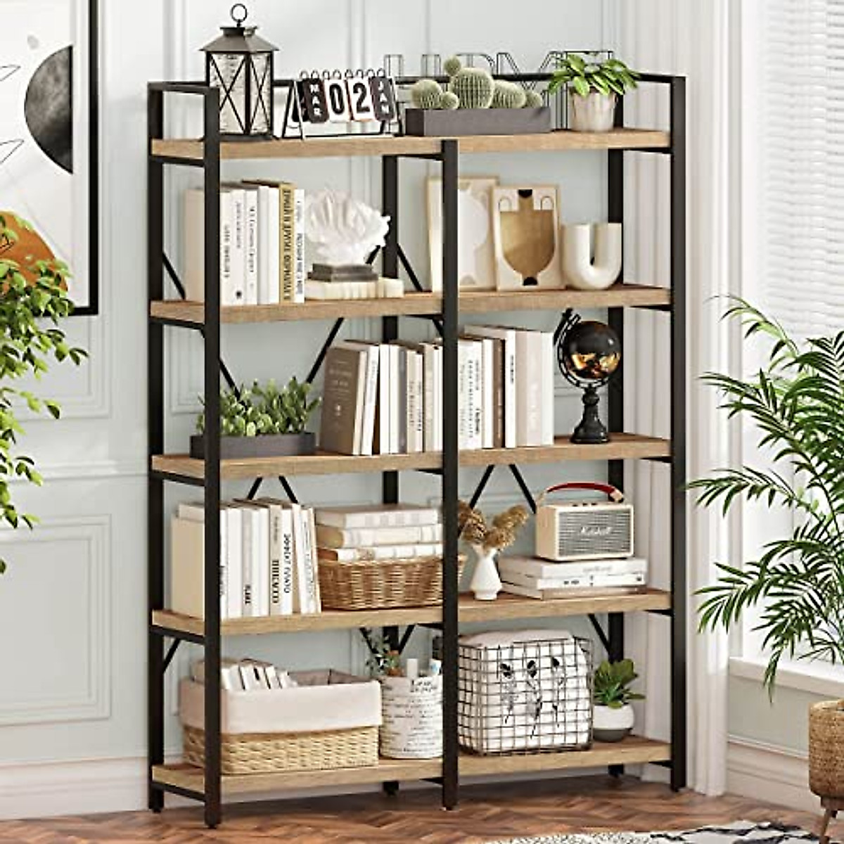 FATORRI Bookshelf and Coffee Table for Living Room (Rustic Oak)