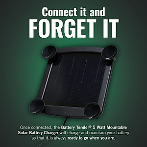 Battery Tender 5 Watt Solar Panel 12V Battery Charger with Charge Controller - IP67 Weatherproof - Windshield or Handlebar Mountable - Included Ring Terminal Cable or OBD II Connector - 021-1172