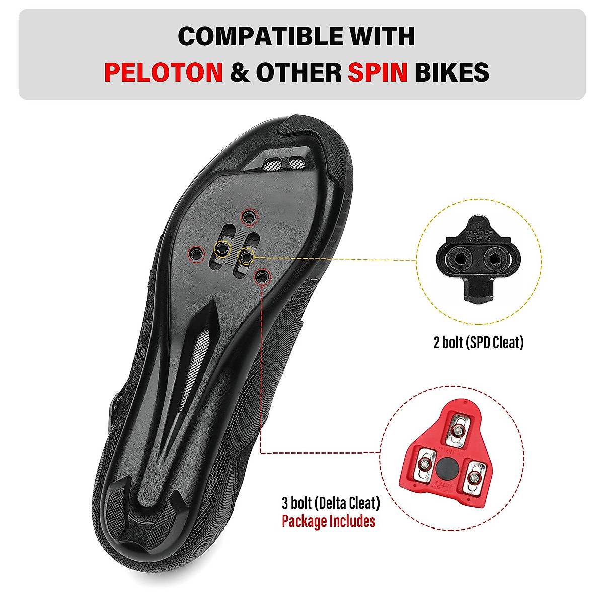 Unisex Cycling Shoes Compatible with Peloton Bike & SPD Indoor Road Riding Biking Bike Shoes with Delta Cleats Included for Men Women Black M5.5 X