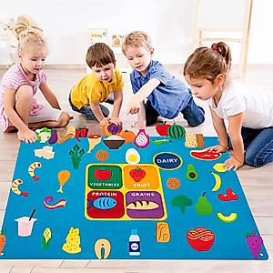 WATINC My Plate Felt-Board Stories Set 3.5Ft 53Pcs Preschool Vegetables Fruit Protein Grains Flannel Food Diary Classroom Theme Early Learning Play Kit Wall Hanging Gift for Toddlers Kids