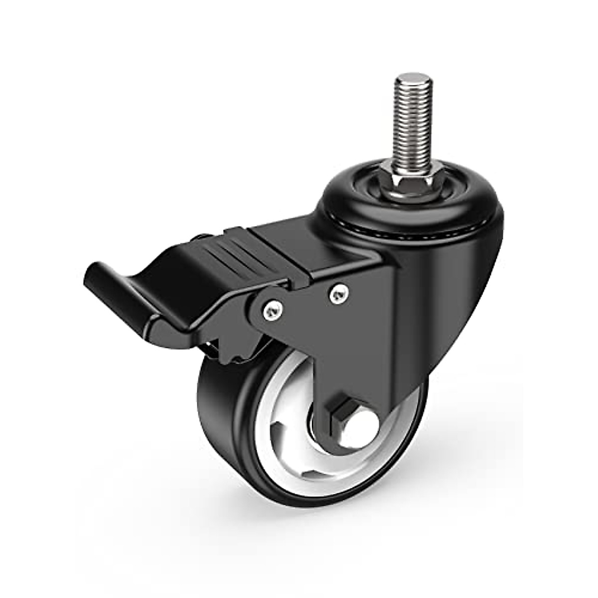 HOLKIE Caster Wheels 3 inch Total Locking Stem Casters, 3/8" -16 x 1" (Stem Diameter 3/8", Stem Length 1") Threaded Stem Casters Swivel Casters Set of 4 Heavy Duty Castors Black