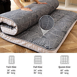 Extra Thick Futon Floor Mattress, Padded Japanese Folding Roll Up Mattress Sleeping Pad, Foldable Camping Portable Mattress Shikibuton, Bed Mattress Topper, Floor Lounger Guest Bed for Couch Car