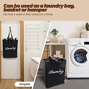 2Pcs AXJ Canvas Laundry Bags XL, Extra Large Heavy Duty Dirty Clothes Bag, Storage Bag with Fixed Drawstring Mesh, Shoulder Straps and Handles, VOL 80L/Per Bag, 16” x 9.8” x 21” (Black)