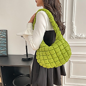 JBB Puffer Hobo Bag for Women Small Quilted Tote Handbag Padding Lightweight Puffy Shoulder Crossbody Satchel Green