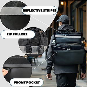 Insulated Food Delivery Backpack made with Expandable 1680D commercial-grade fabric features customizable Velcro patch area for branding, ideal for bike deliveries, Uber Eats, DoorDash, Grubhub