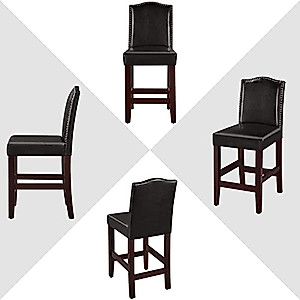 Yaheetech Bar Stools Kitchen Counter Height Stools 25 Inch High Back Leather Pub Chairs Wood Wooden Barstools Brown, 2PCS (Package 1)