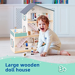 TOOKYLAND Wooden Dollhouse for Kids Doll House with Simulated Luxury Furniture Set Preschool Dollhouse Playset for Girls Toddlers Gifts