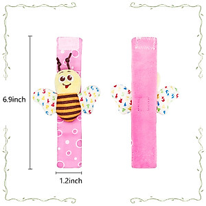 Soft Baby Rattle Toys, Wrist Rattle Foot Sock Rattles, Hand Arm Leg Ankle Handheld Rattles for Infants, Sensory Plush Animal Toys for Newborn Baby Girls and Boys (A4)