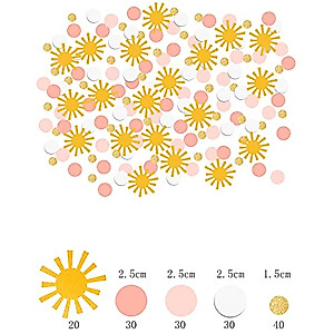 Golden Pink White Sunny Dots Confetti Girl Birthday Pink Scatter Table Decoration for Baby Shower First Trip Around the Sun Theme Party Bridal Shower Boho Wedding Classroom Nursery Supplies 150 Pcs